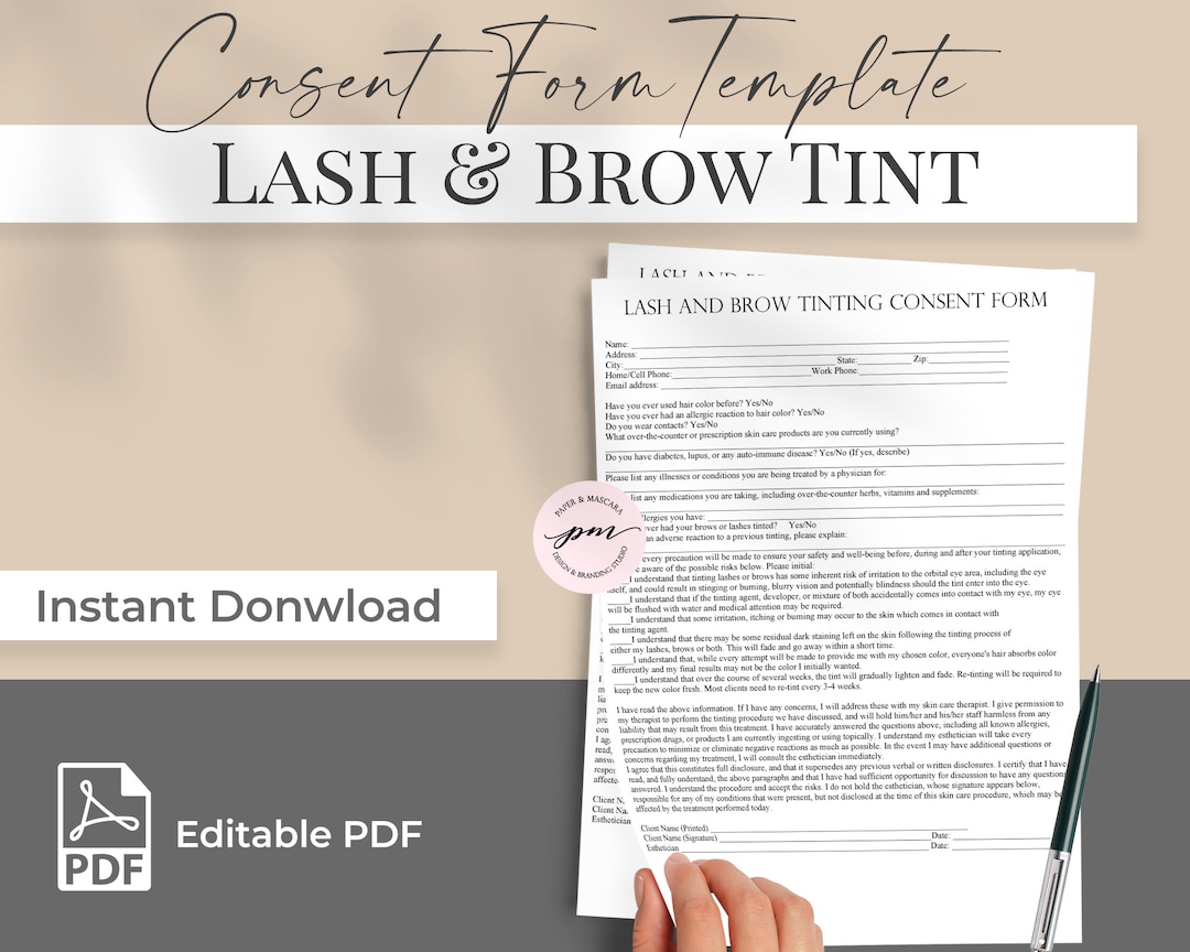 Lash and Brow Tinting Form Template, Tinting Consent Form, Esthetician ...