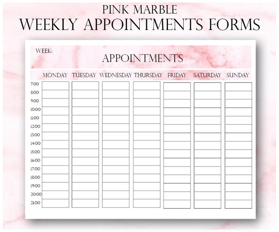 Pink Marble Weekly Appointments Client Appointments Salon | Etsy