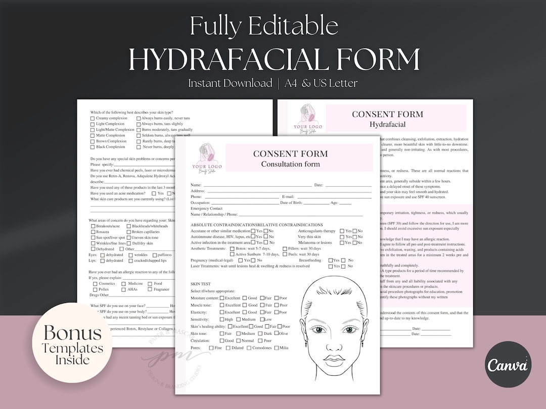 Editable Hydrafacial Consent Form Template, Hydrafacial Client Intake Form, Medspa Form, Facial ...
