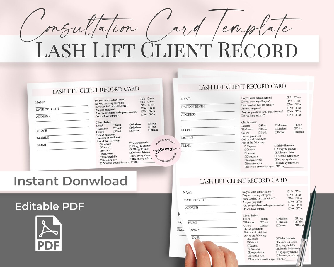Lash Lift Client Record Card, Editable Esthetician Consultation Card - Etsy