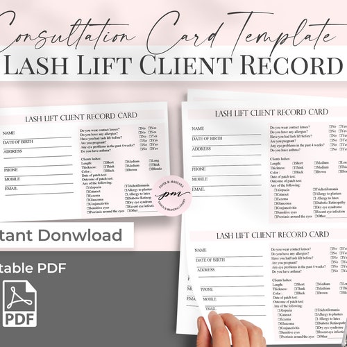 Lash Lift Client Record Card Editable Esthetician - Etsy