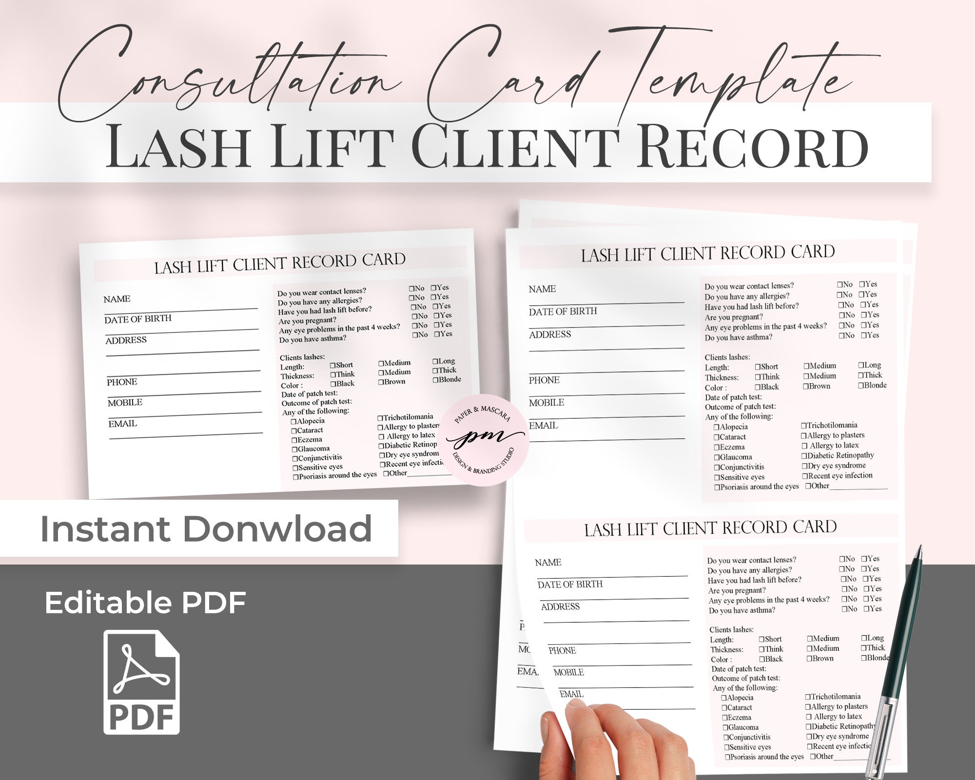 Lash Lift Client Record Card, Editable Esthetician Consultation Card - Etsy