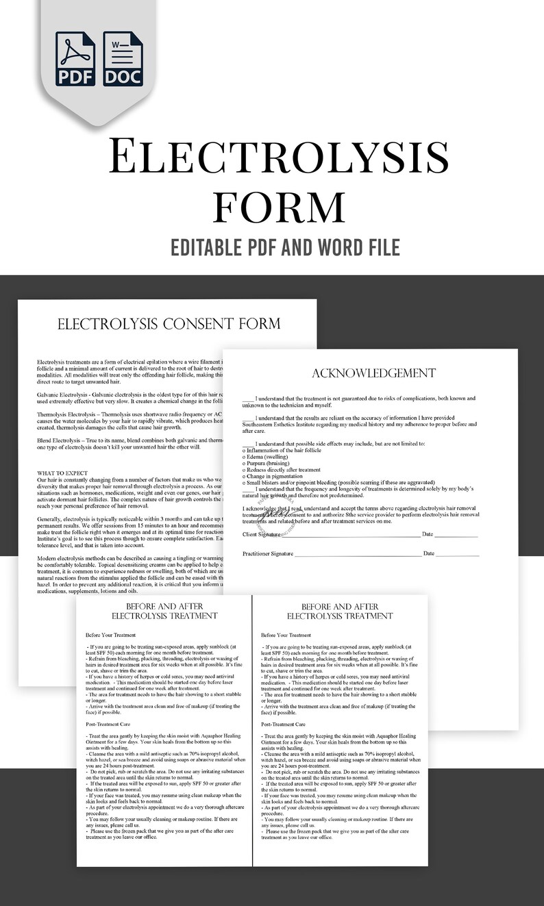 Electrolysis Consent Forms, Electrolysis Client Consultation, Before and After Card - Etsy