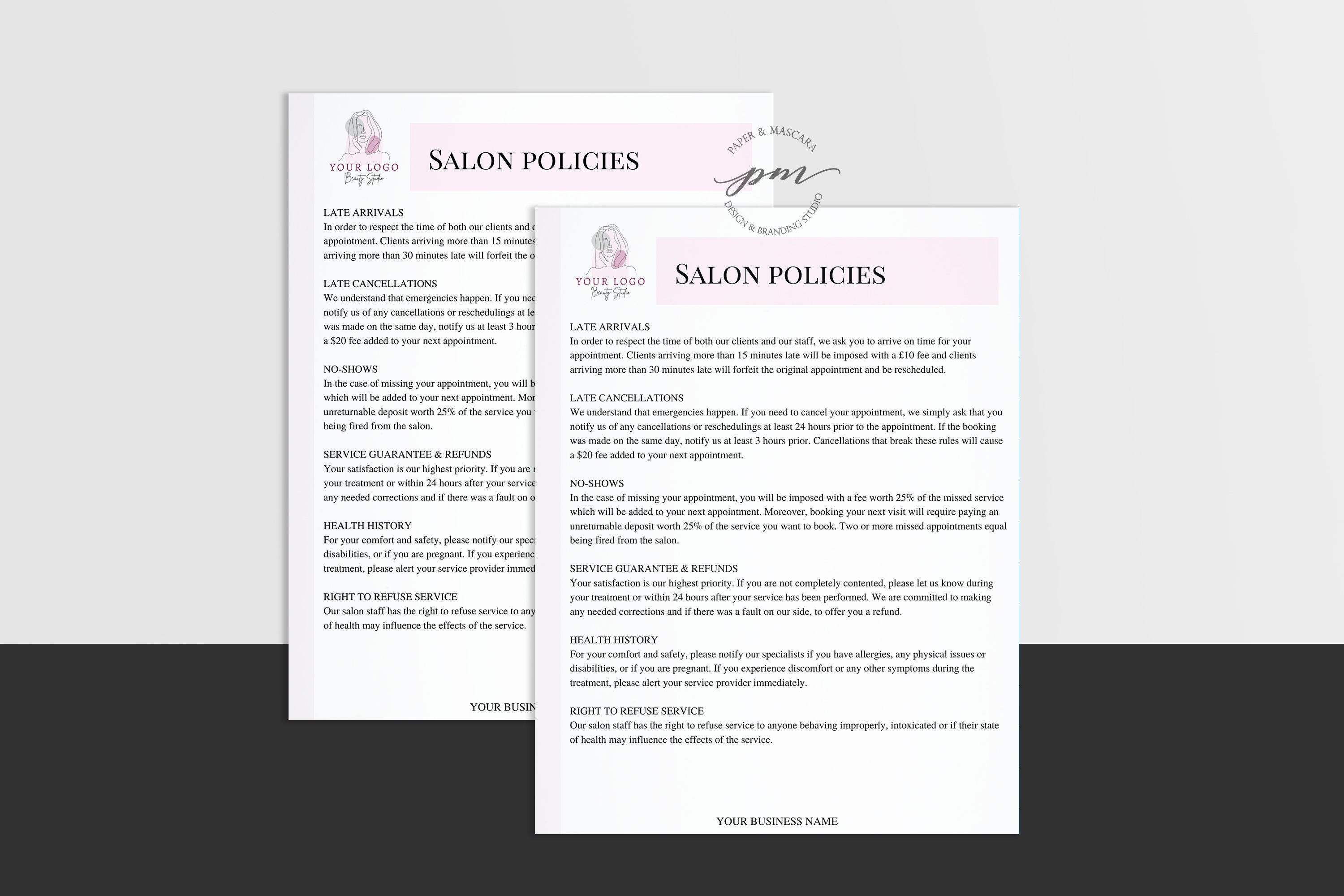 Editable Salon Policies Template Editable Spa Policies - Etsy
