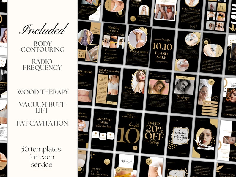 Body Contouring Instagram Templates 300 Black and Gold - Etsy