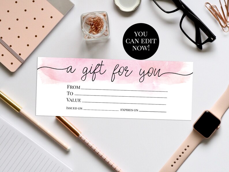 Pink Watercolor Gift Certificate Gift Voucher Card - Etsy