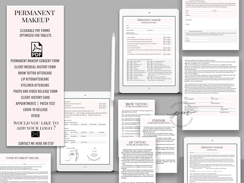 Permanent Makeup Consent Forms, Cliclable and Fillable Permanent Makeup ...