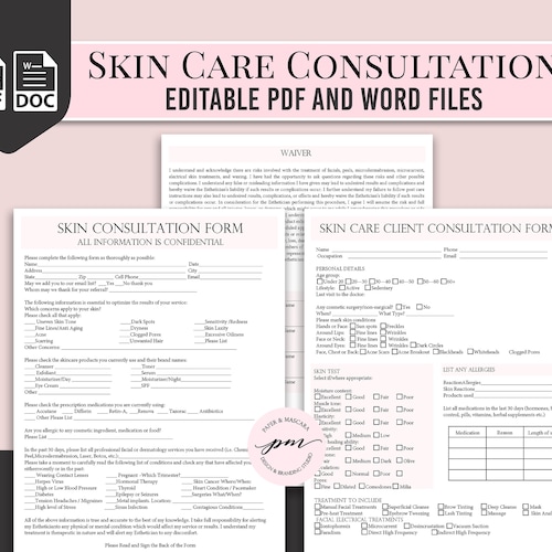 Skin Analysis Client Consultation Form Template Esthetician - Etsy