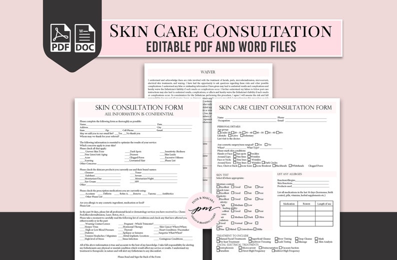 Skin Care Client Consultation Form, Facials Spa Form, Salon Form ...