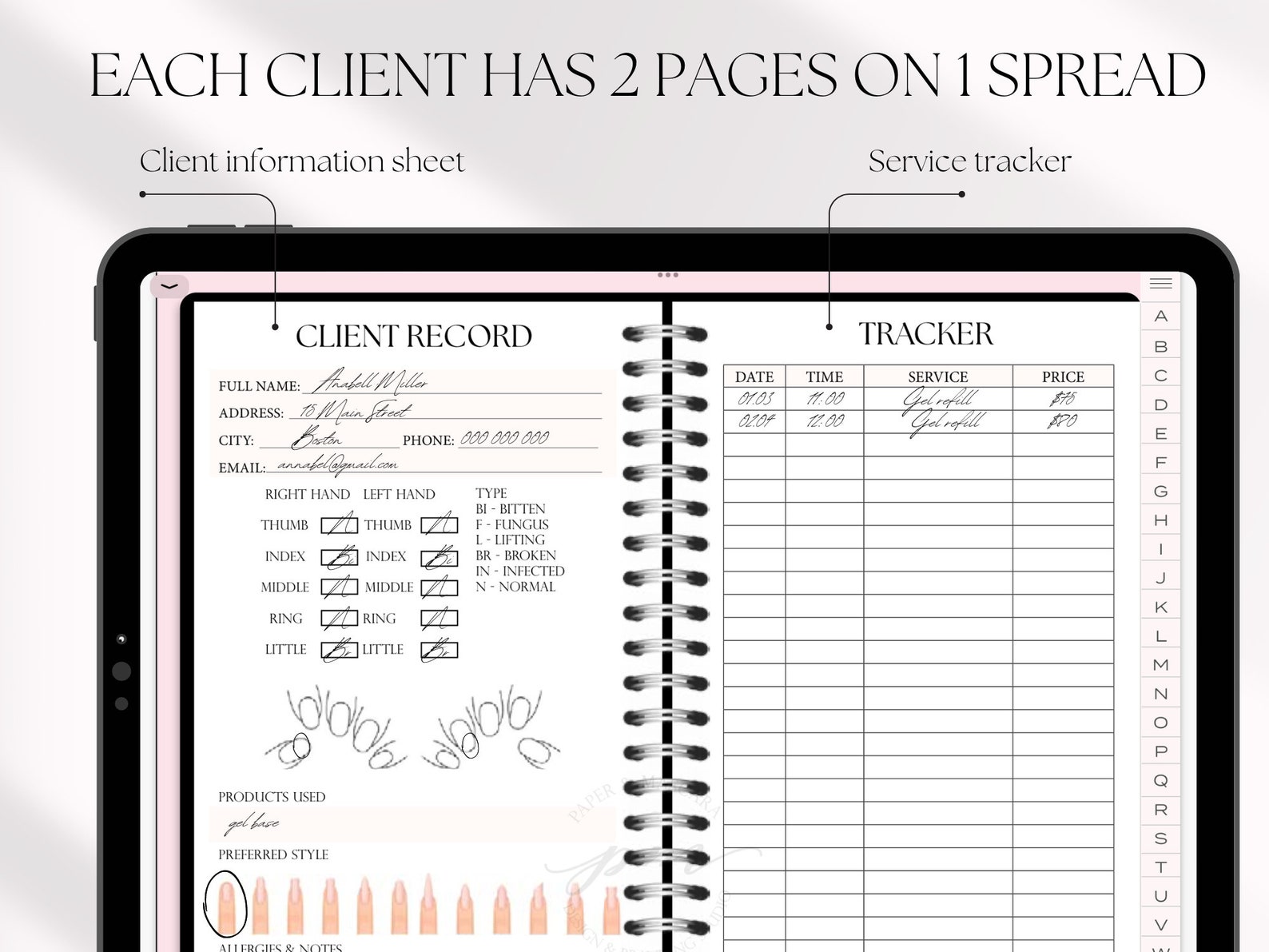 2023 DIGITAL PINK Nail Tech Client Record Book | Nail Tech Client ...