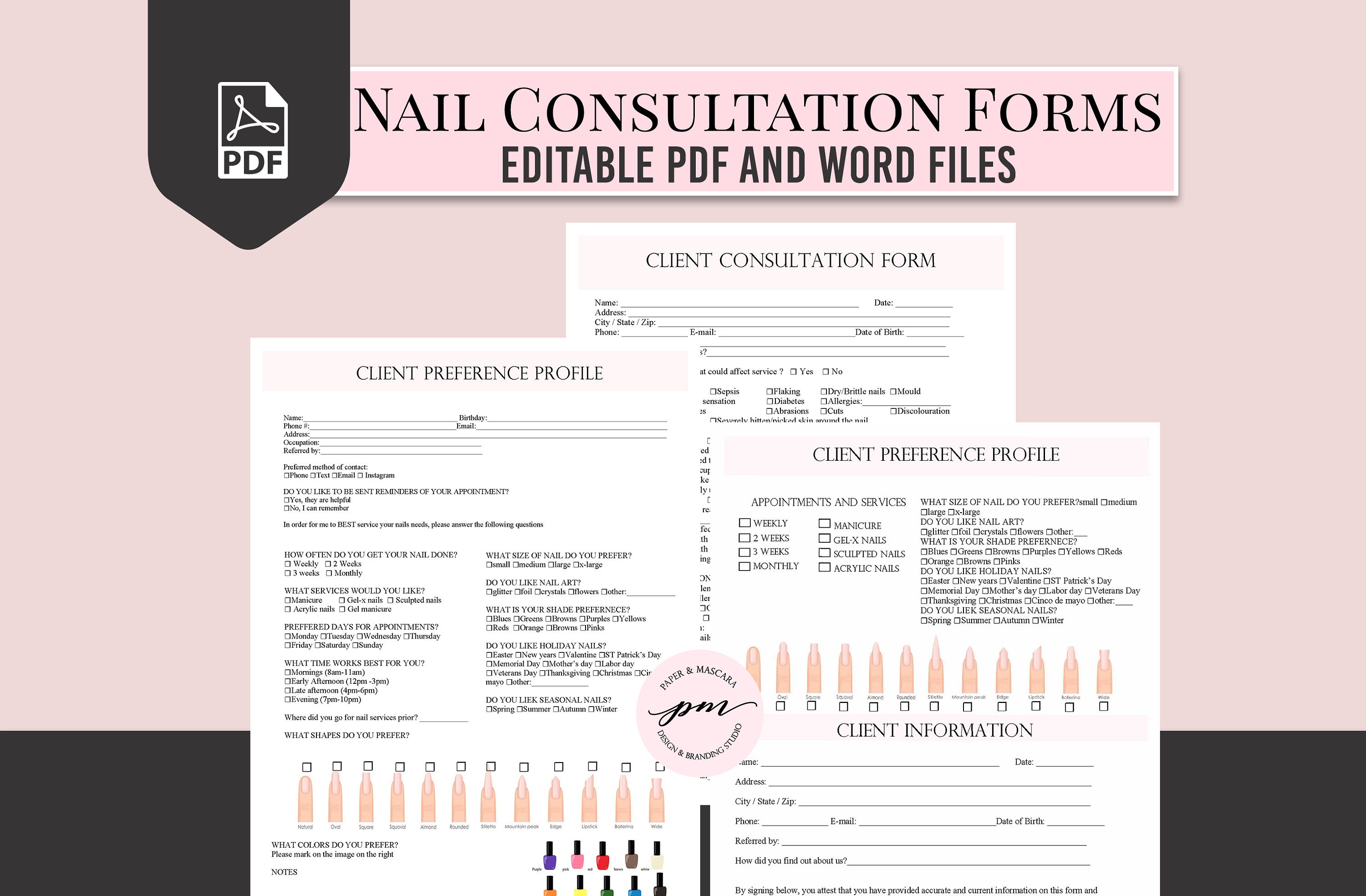 Nail Technician Client Forms Nail Client Preference Profile - Etsy UK