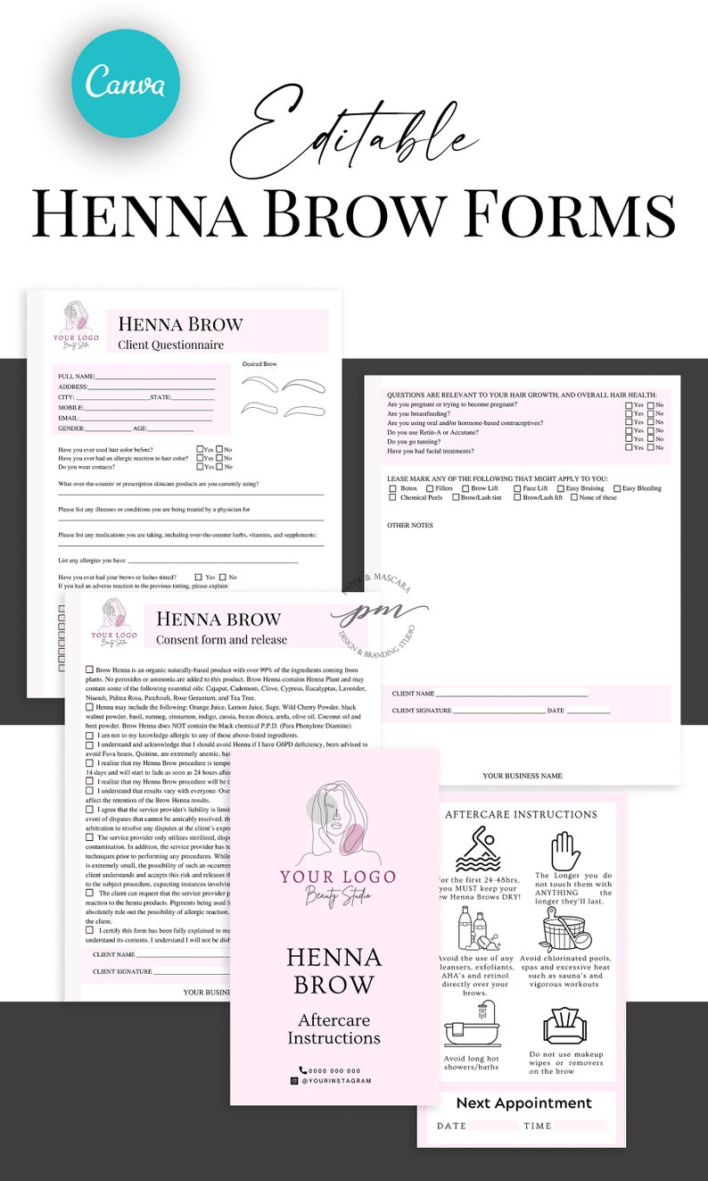 Henna Brow Form Template Editable Henna Brows Consent Form | Etsy