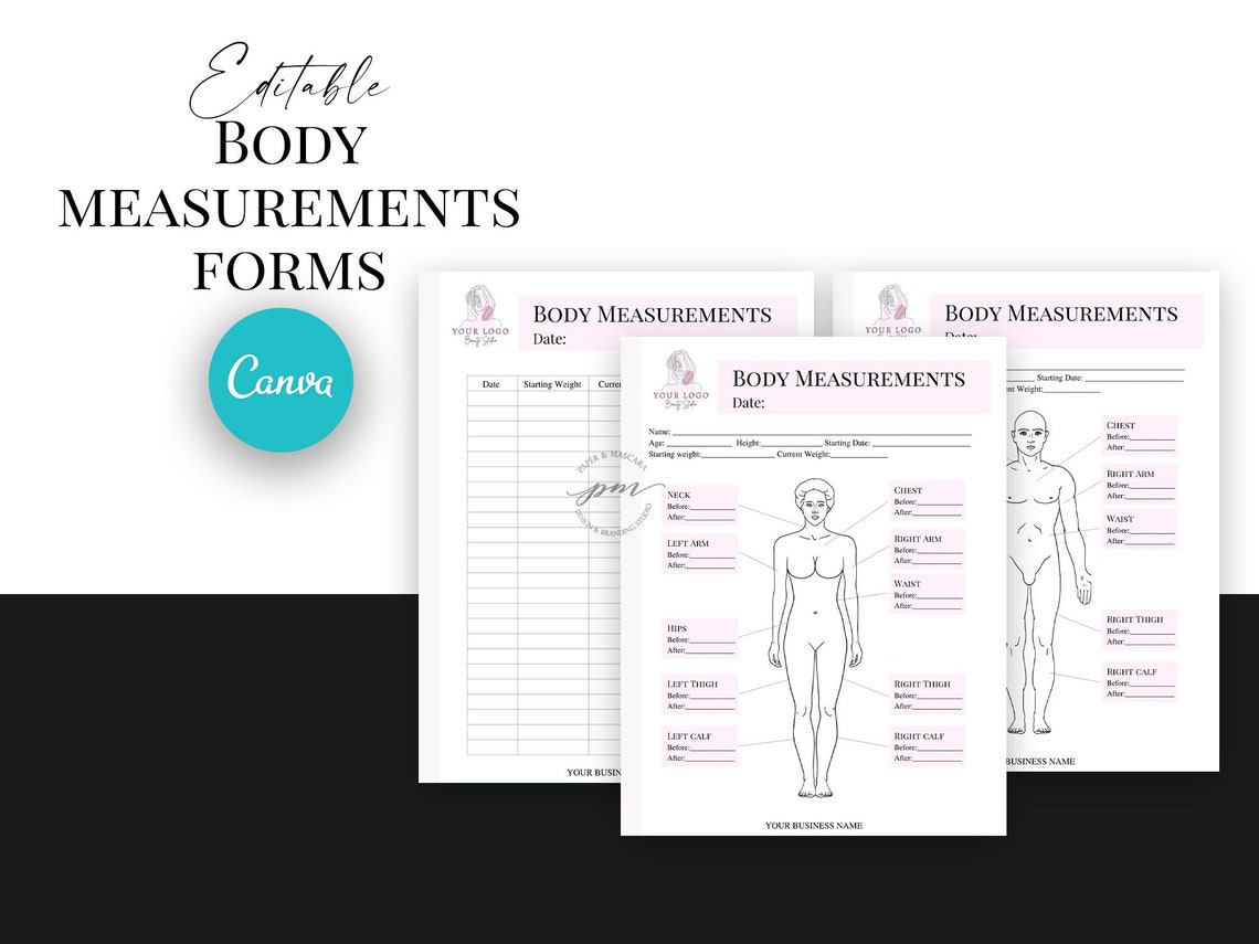 Editable Body Measurements Chart Template Body Contouring | Etsy