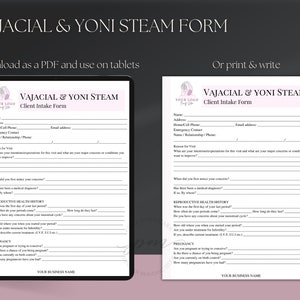 Editable Vajacial and Yoni Steam Form Template, Yoni Steam Bath Intake ...