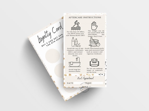 Paper Eyebrows Henna Aftercare card 6x4 Henna instructions card Hand ...
