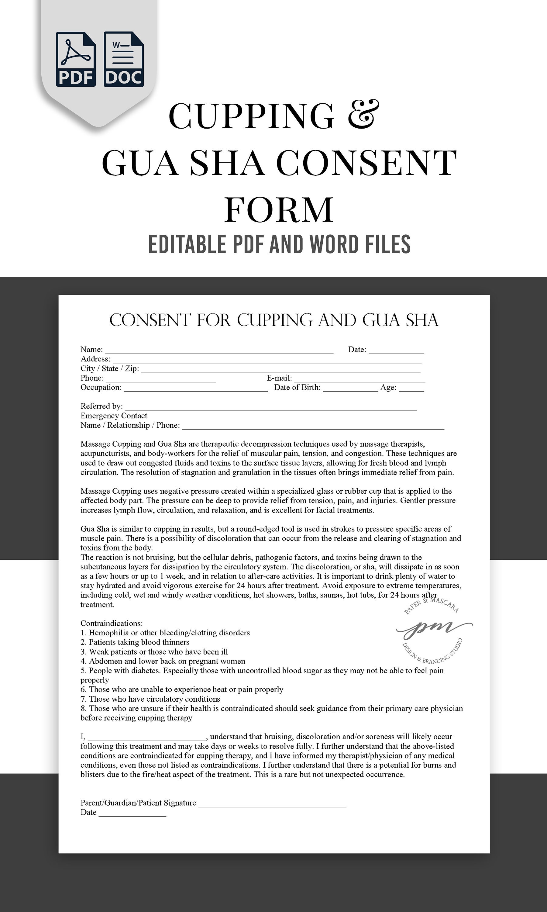 Cupping and Gua Sha Consent Form Template Massage Therapy - Etsy