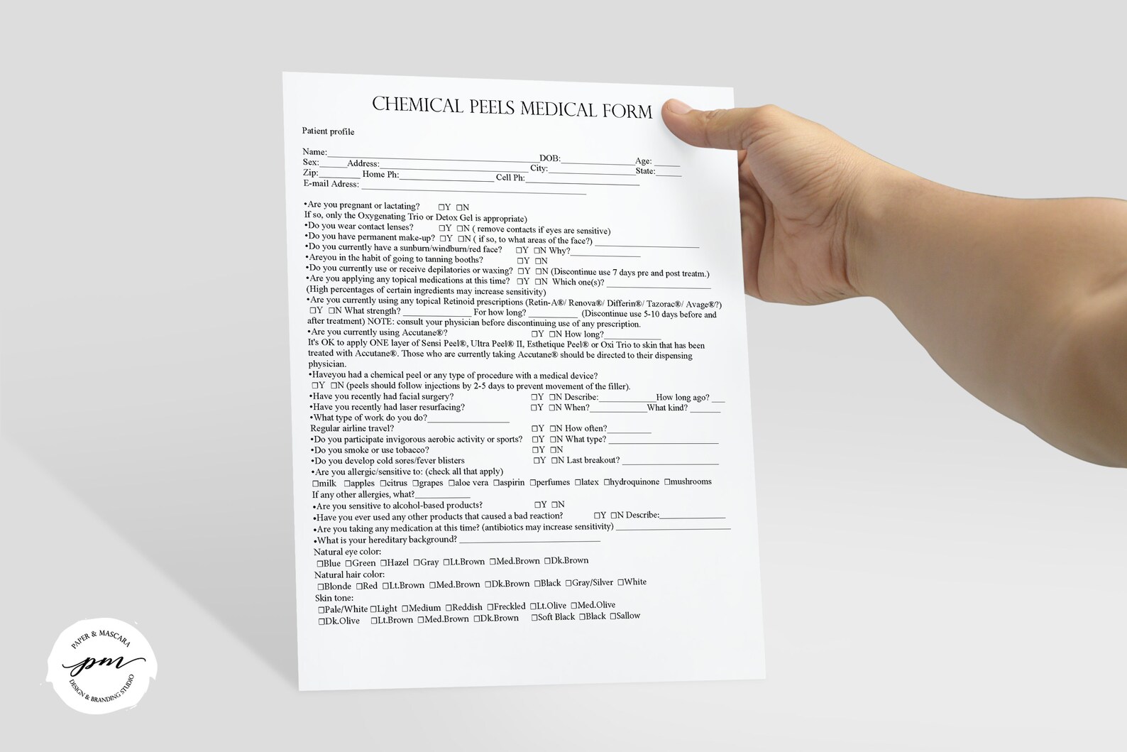 Editable Chemical Peel Form Template, Chemical Peel Facials Form ...