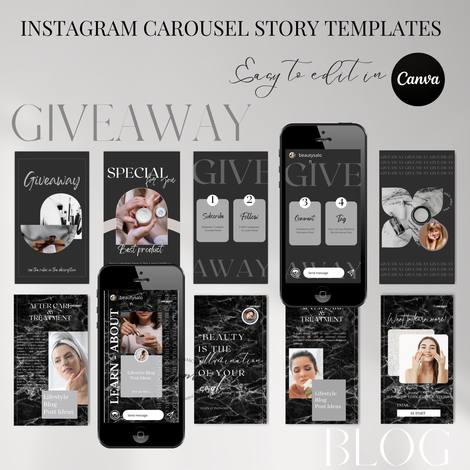 Instagram Carousel Story Template Black Editable Instagram - Etsy