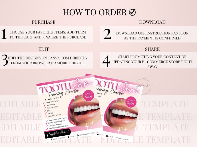 Editable Tooth Gem Course Flyer Template, Tooth Charms Training ...