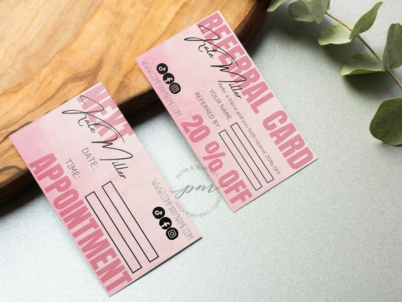 Pink Referral Card Template Editable Next Appointment Card | Etsy