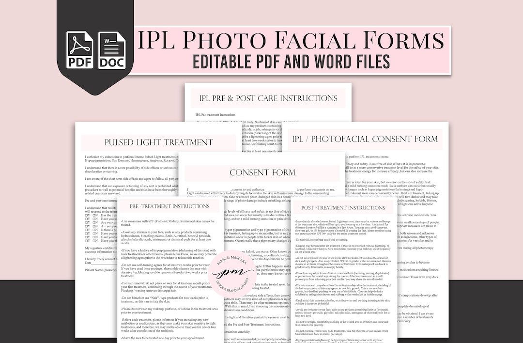 Photo Facials Florm, IPL Consent Form, IPL Facial Consent Form, Pulsed ...