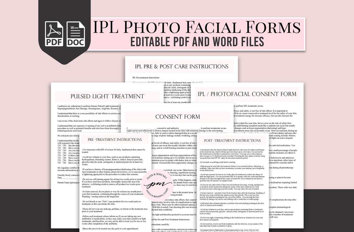 Photo Facials Florm, IPL Consent Form, IPL Facial Consent Form, Pulsed ...