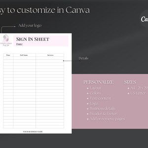 Salon Client Sign-in Sheet Template, Editable Spa and Office Client ...