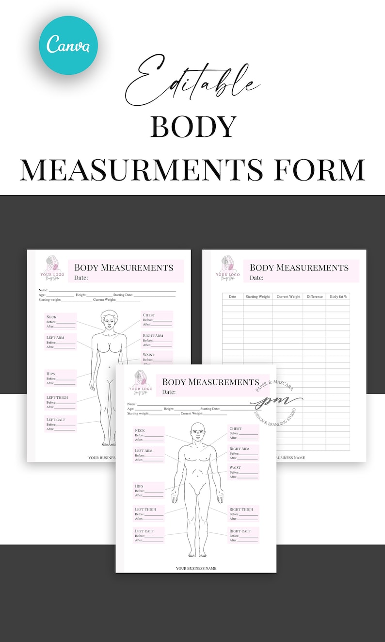 Editable Body Measurements Chart Template, Body Contouring Results ...