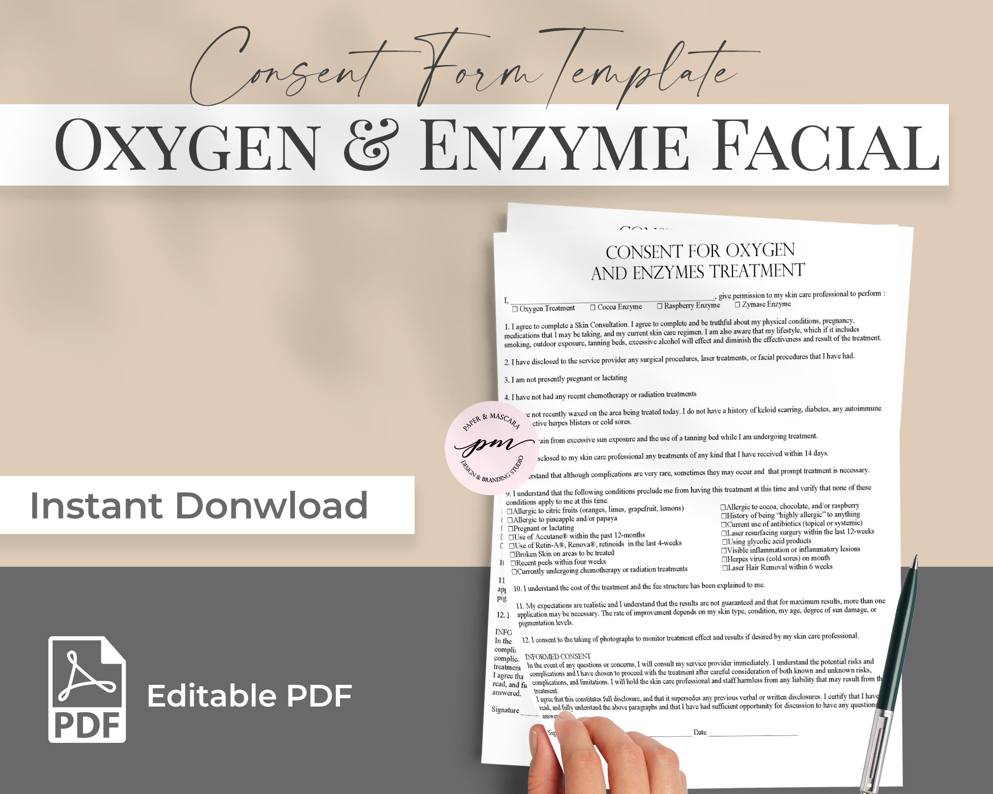 Oxygen and Enzyme Treatment Consent Form Template Facial - Etsy