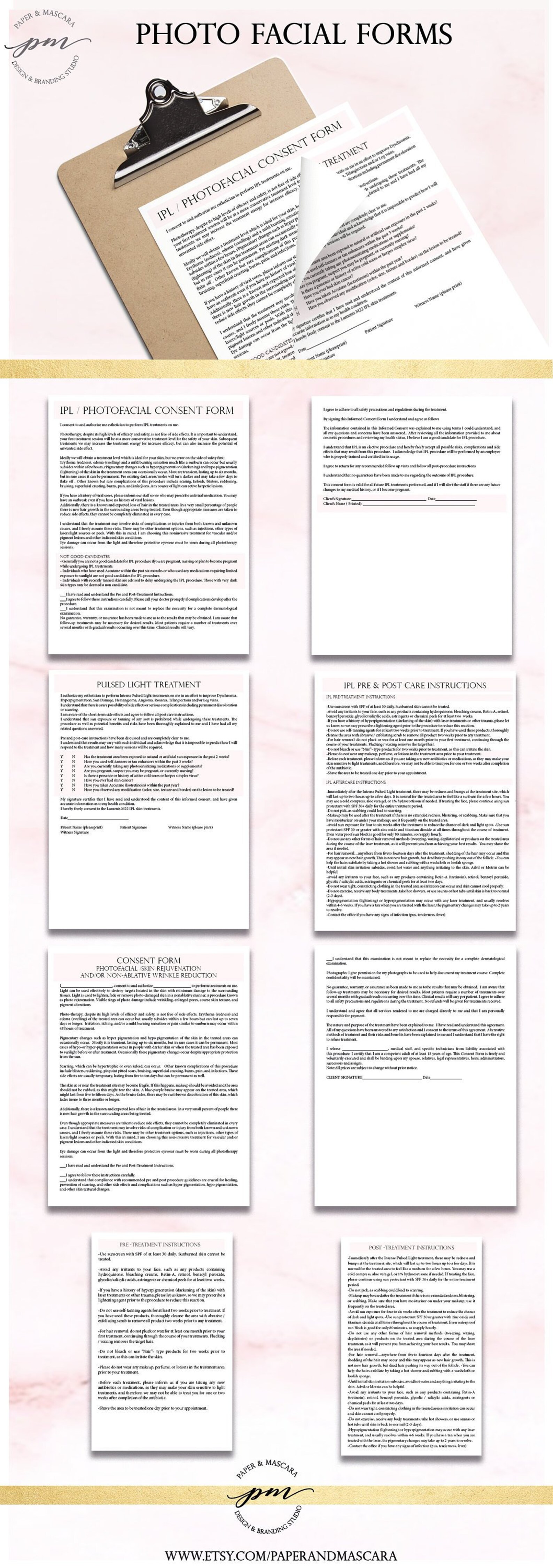 Photo Facials Florm, IPL Consent Form, IPL Facial Consent Form, Pulsed ...