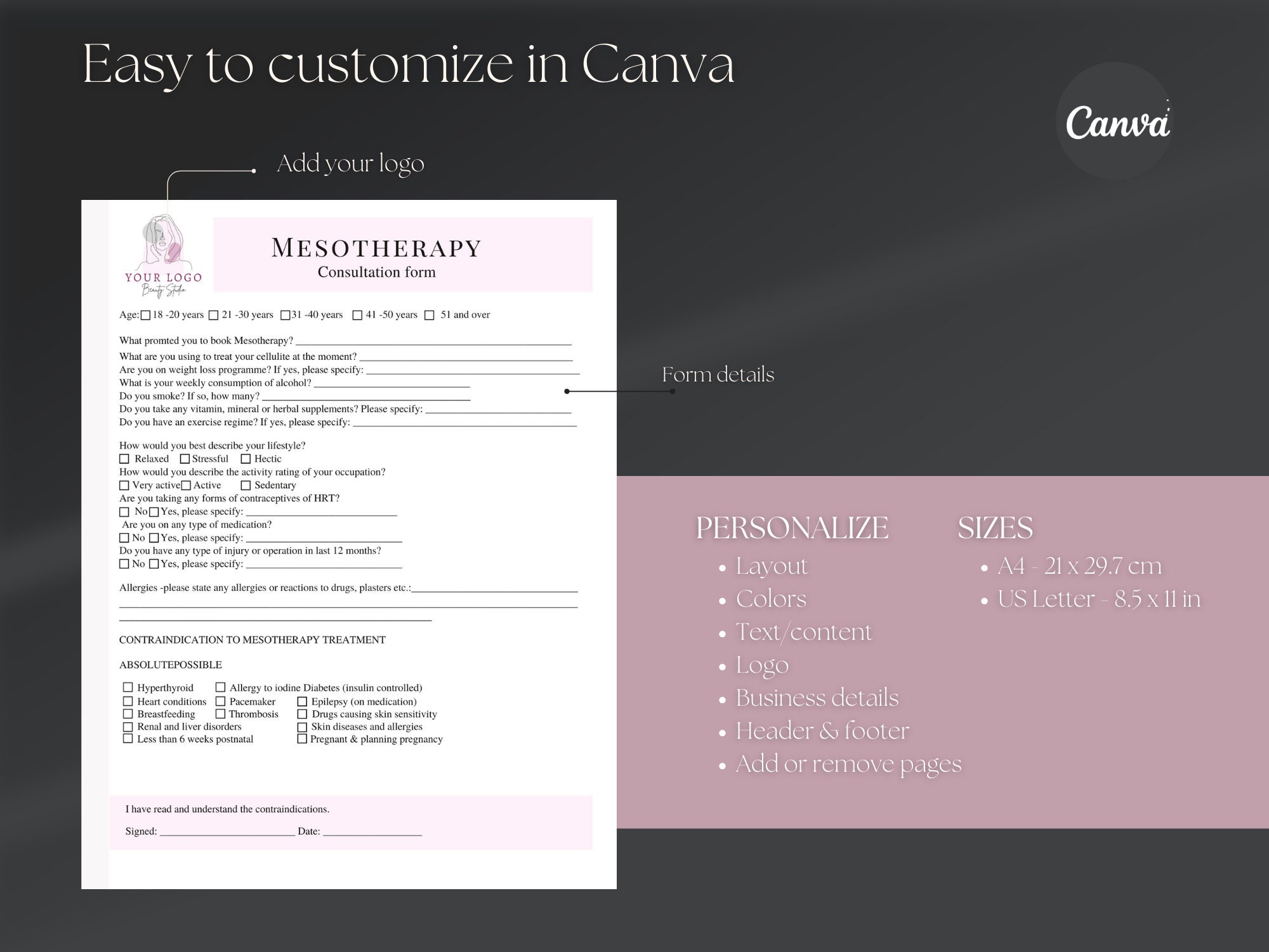 Editable Mesotherapy Consultation Form Template, Mesotherapy Consent ...