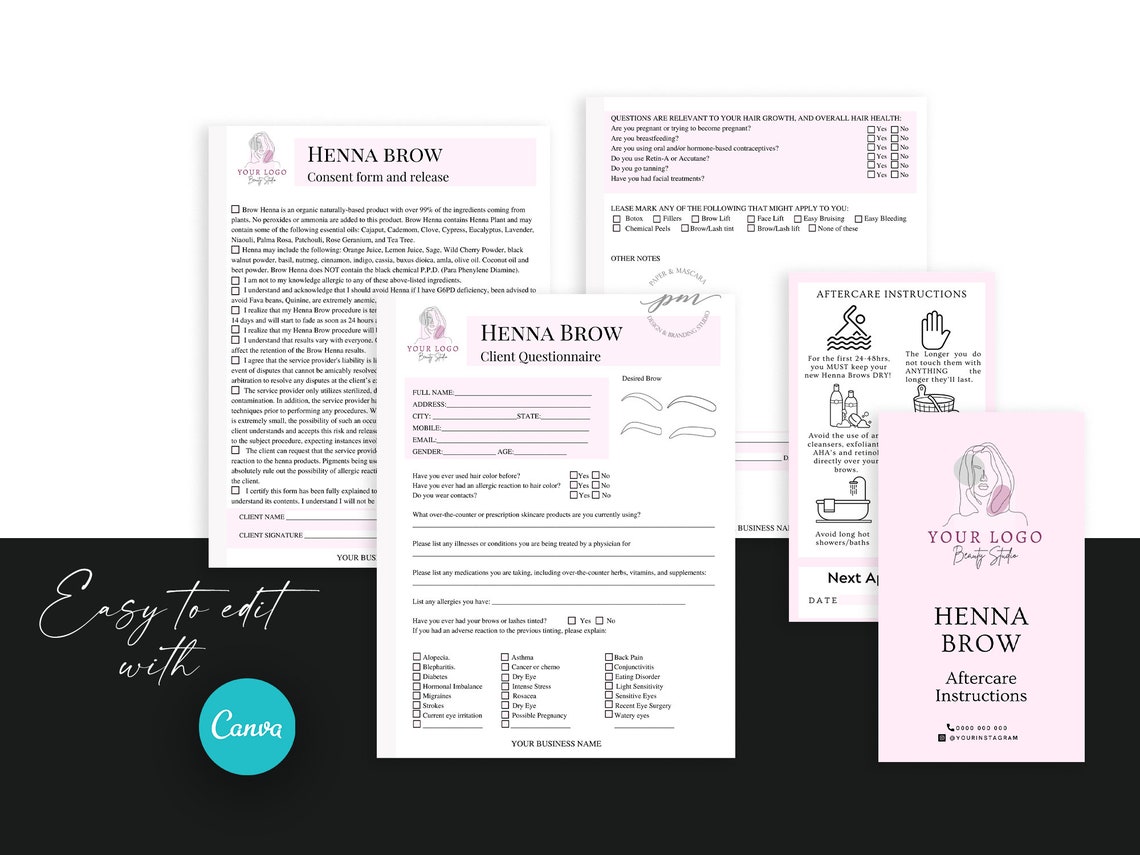 Henna Brow Form Template Editable Henna Brows Consent Form | Etsy