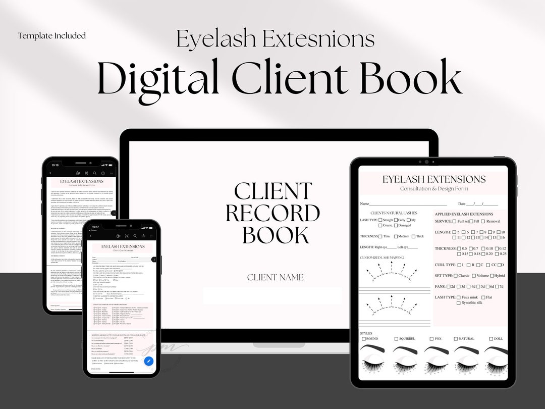 Digital Eyelash Tech Client Record Book, Eyelash Extension Client Book ...