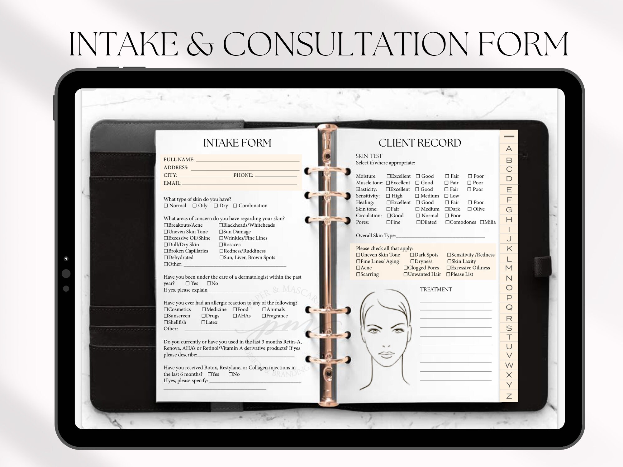 Digital Esthetician Client Record Book | Digital Esthetician Forms ...
