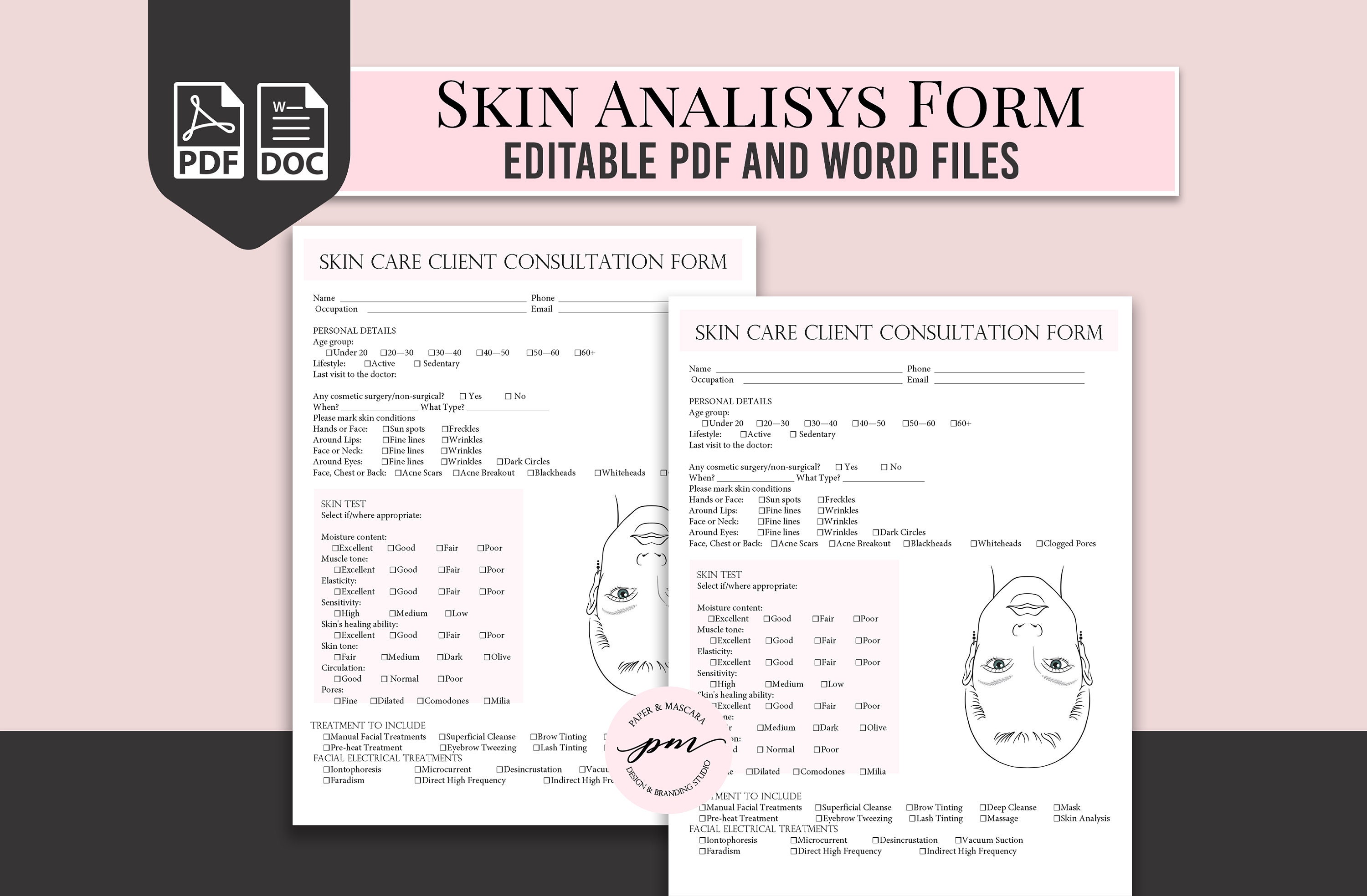 Skin Analysis Client Consultation Form Template Esthetician - Etsy ...