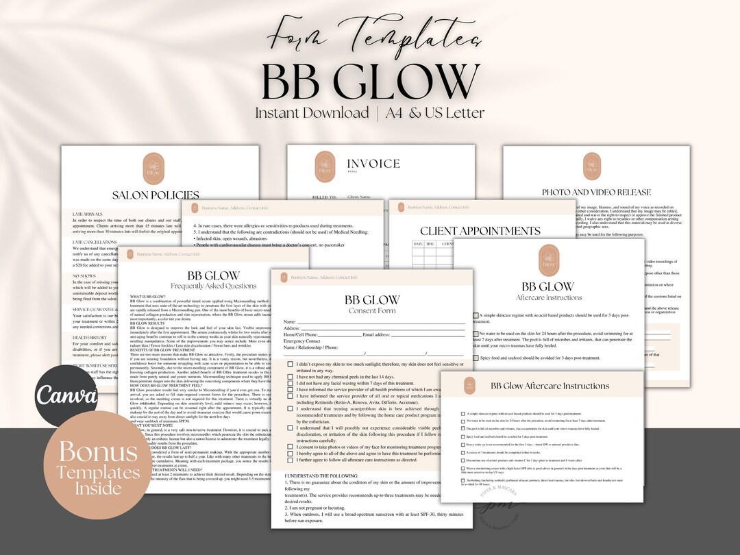 BB Glow Consent Form Template, Editable Neutral Aftercare Instructions ...