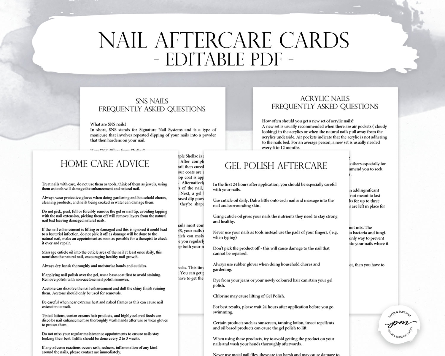 Nail Technician Aftercare Cards, Nail Artist Frequently Asked Questions ...