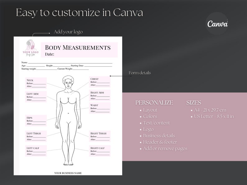 Editable Body Measurements Chart Template, Body Contouring Results ...