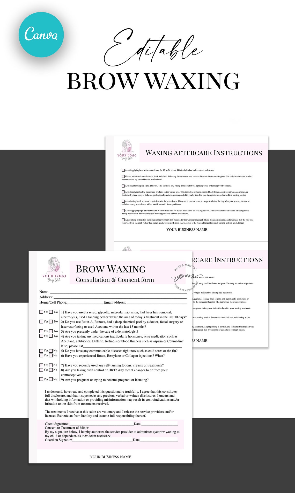Editable Brow Waxing Form Template Customizable Eyebrow - Etsy