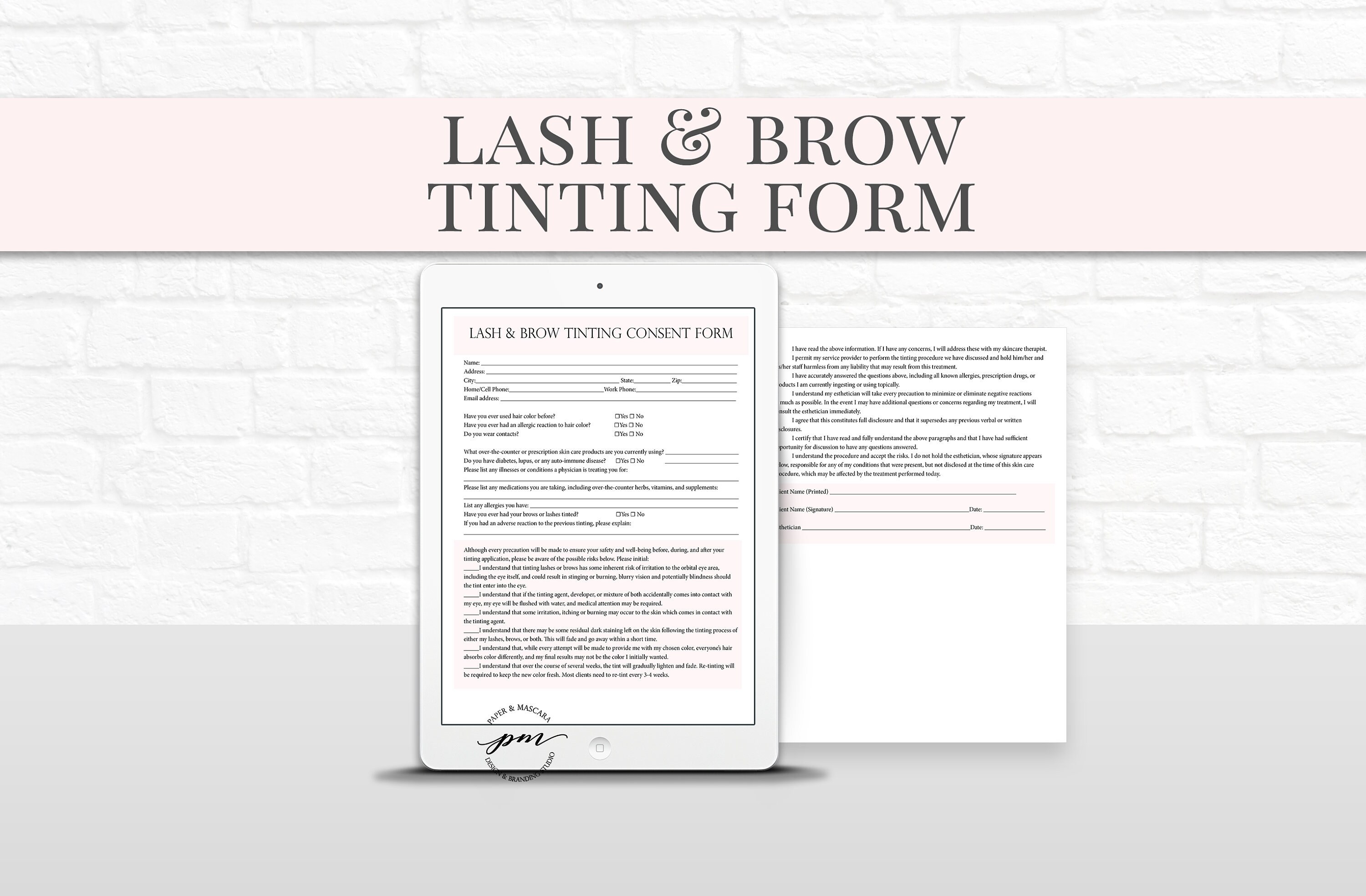 Lash and Brow Tinting Form for Tablets Ipad Lash Tinting | Etsy