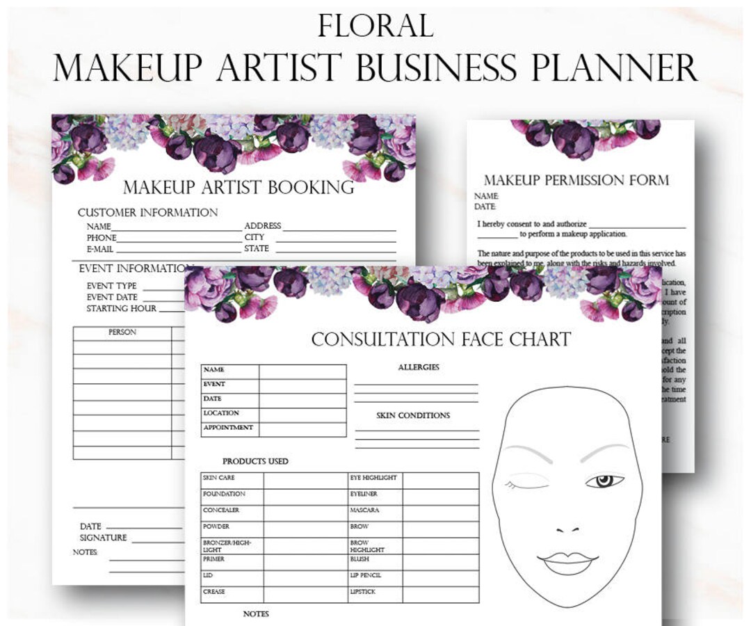 Floral Makeup Artist Business Planner Bundle, Freelance Makeup Artist ...