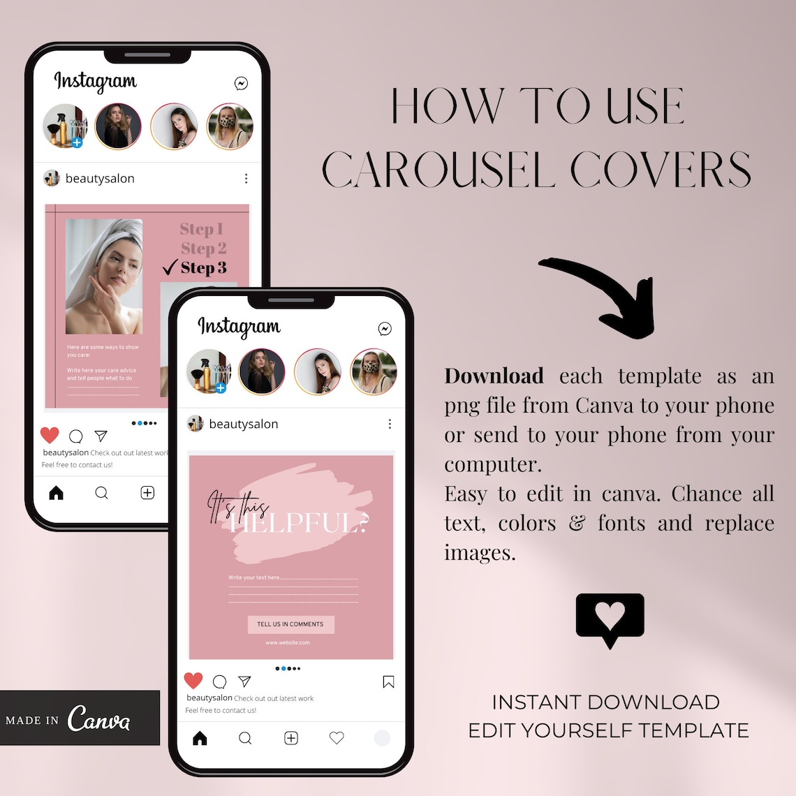 Instagram Carousel Post Template Pink Editable Instagram Post - Etsy