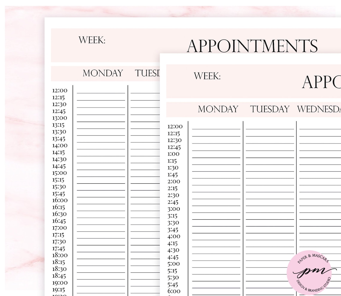 Pink Weekly Appointments Page, Printable Client Appointments, Salon ...