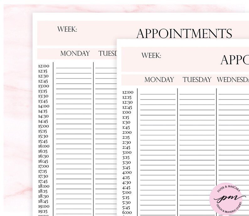 Pink Weekly Appointments Page Printable Client Appointments - Etsy