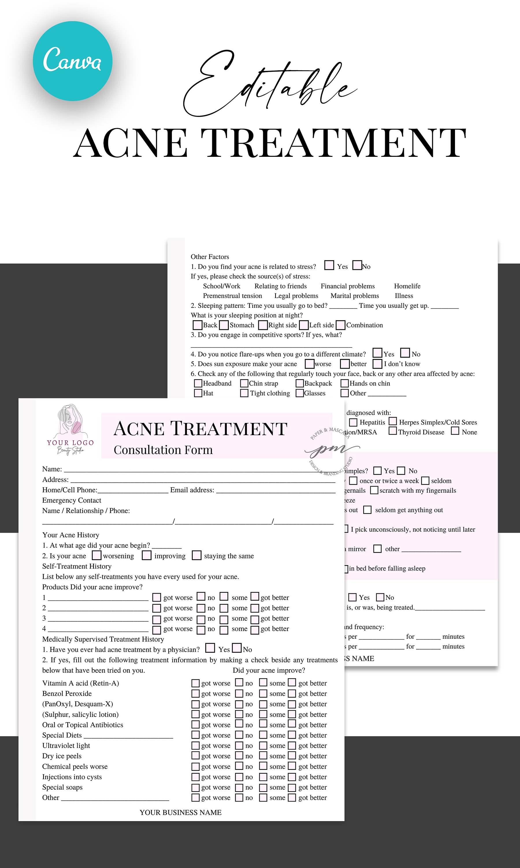 Editable Acne Treatment Client Consultation Form Template, Customizable ...