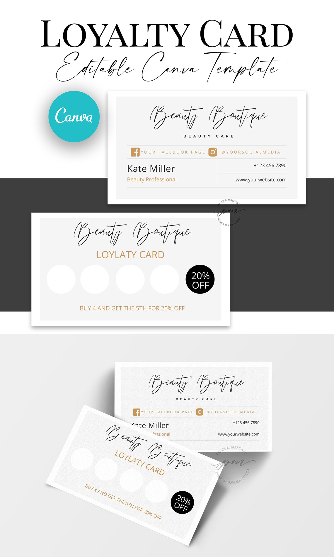 Editable Loyalty Card Template Modern Editable Reward Punch - Etsy