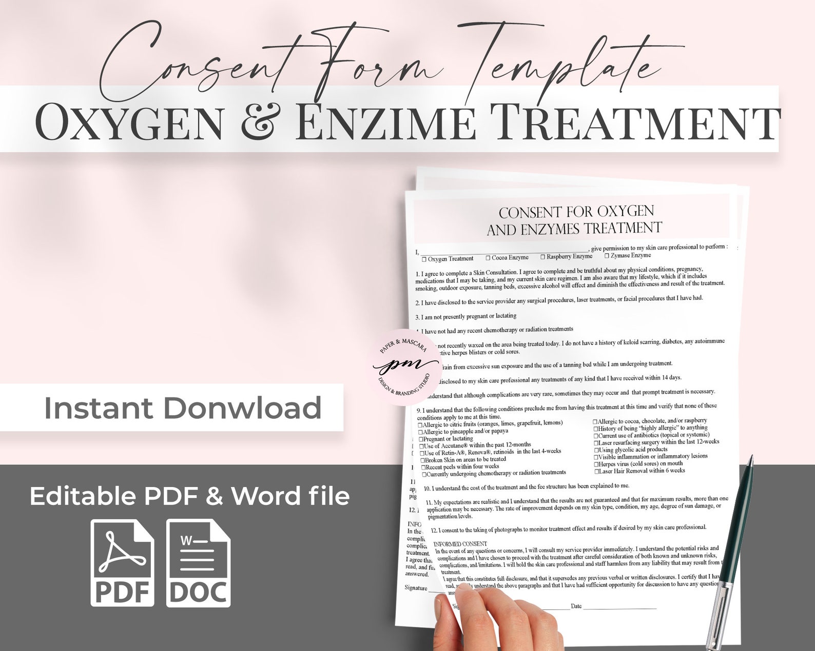 Oxygen and Enzyme Treatment Consent Form Template, Facial Treatment ...