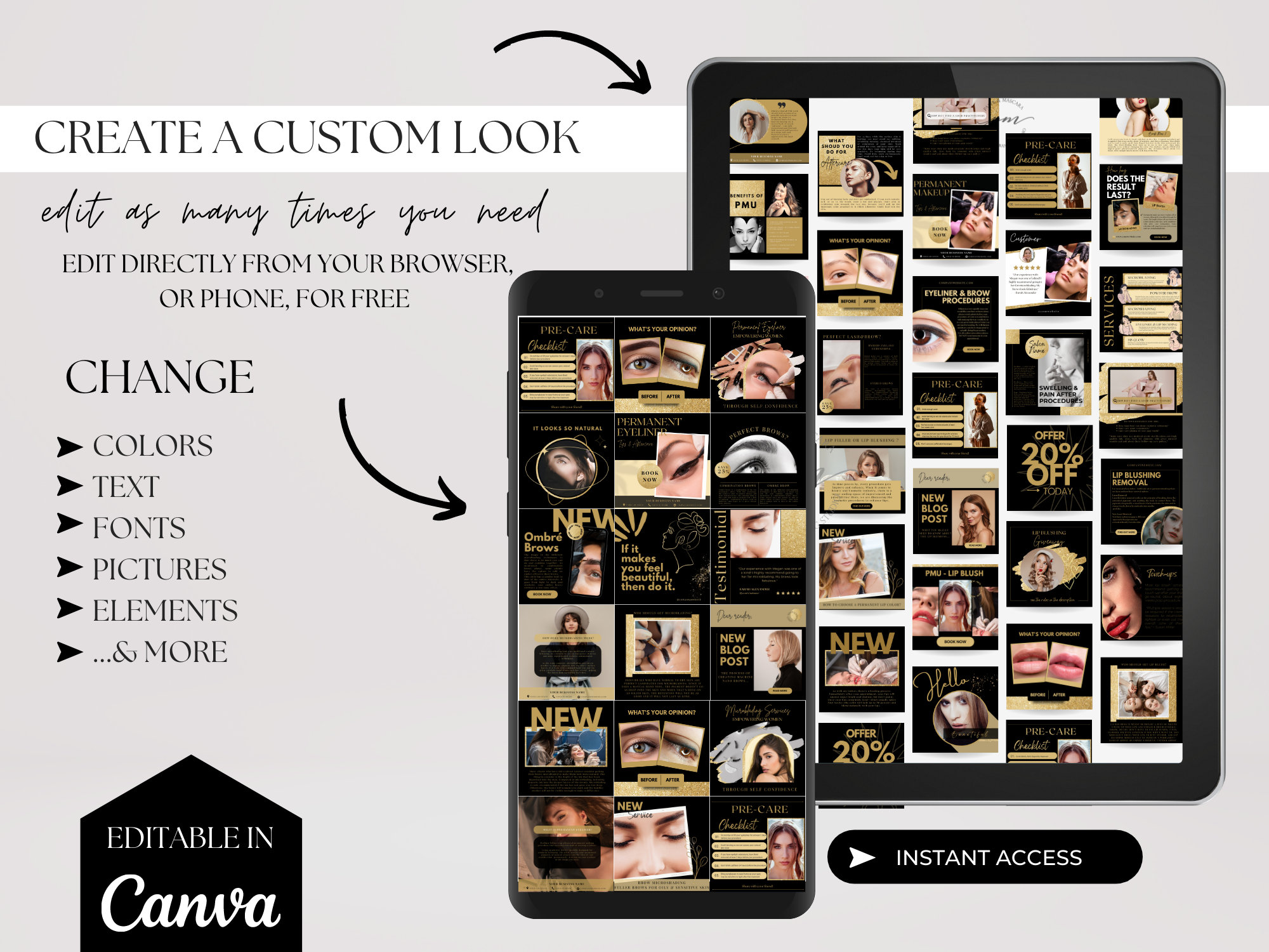 250 Permanent Makeup Instagram Post Templates, Editable PMU Posts ...