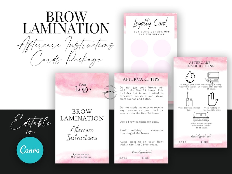 Editable Brow Lamination Aftercare Cards Brow Lamination - Etsy