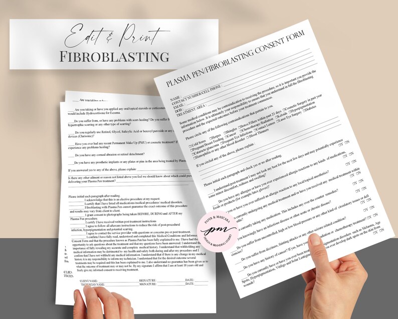 Fibroblast Consent Form Template Plasma Pen Consent and - Etsy Israel